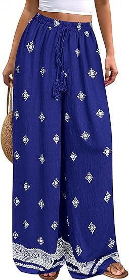 PRETTYGARDEN Women's Wide Leg Palazzo Pants Summer Boho Floral Trousers ...