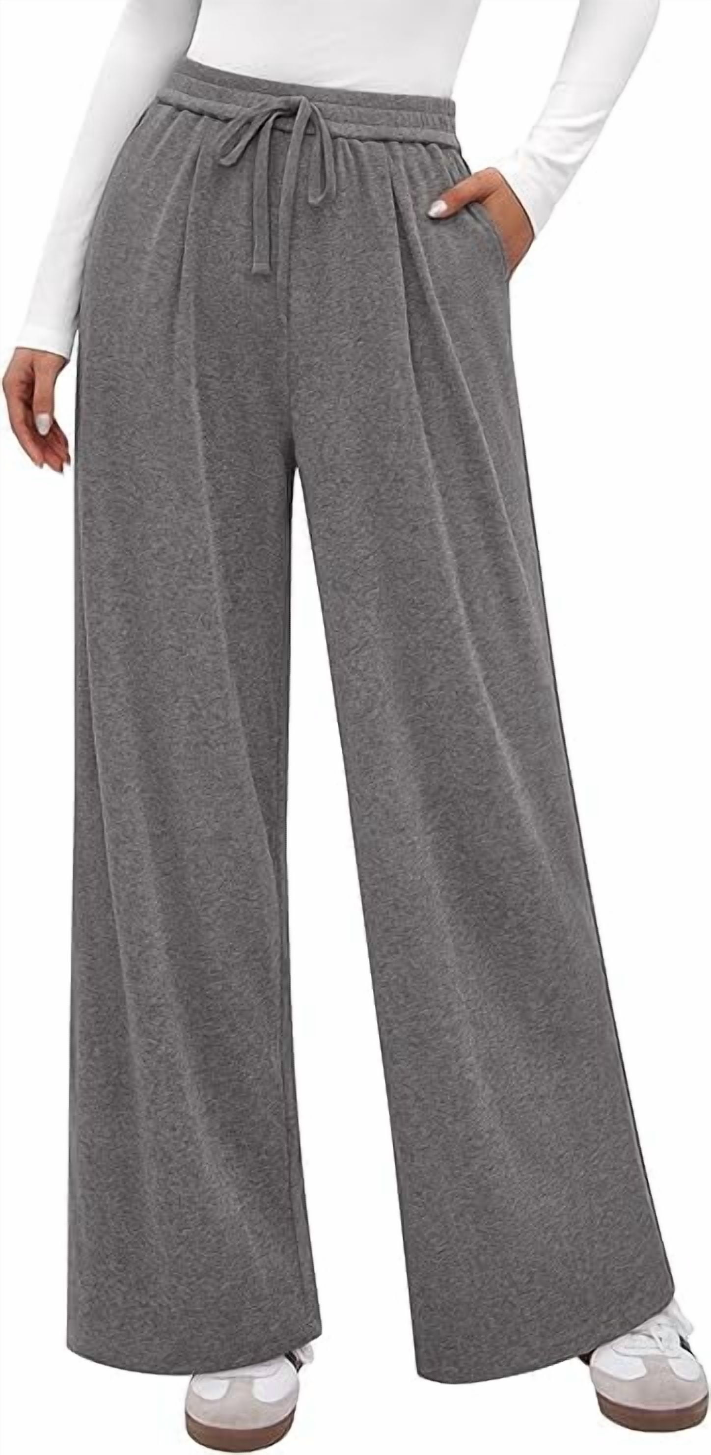 PRETTYGARDEN Women's Wide Leg Pants Fall Elastic High Waisted Knit ...