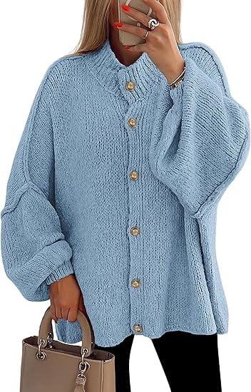 PRETTYGARDEN Women's Winter Button Down Cardigan Sweaters Mock Neck ...