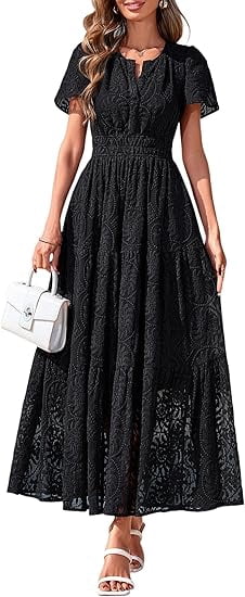 PRETTYGARDEN Womens Boho Maxi Dress Floral Summer Spring Short Sleeve V ...
