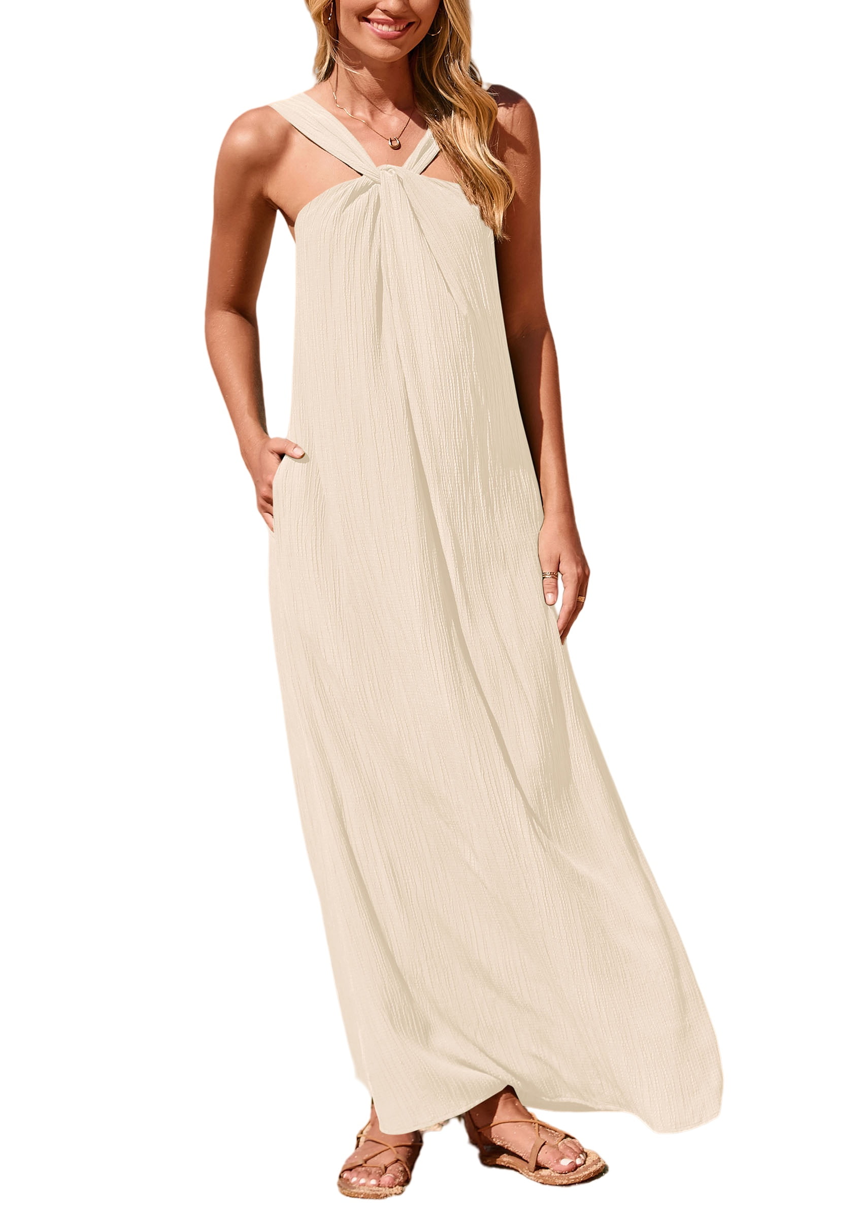 PRETTYGARDEN Womens Casual Long Summer Dresses Sleeveless Strappy Loose ...