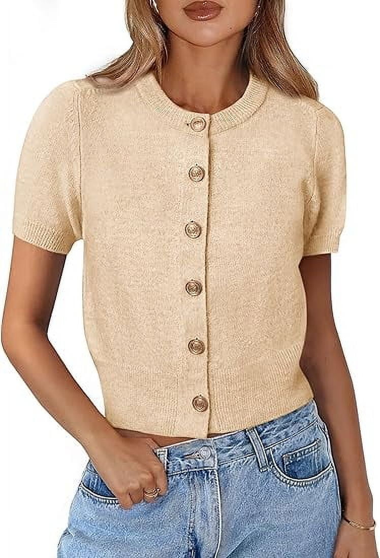 PRETTYGARDEN Womens Casual Summer Short Sleeve Cardigans 2025 Button Down Knitted Sweater Basic ...