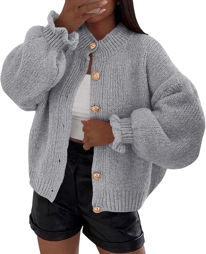 PRETTYGARDEN Womens Cropped Cardigans Trendy Ruffle Open Front Chunky ...