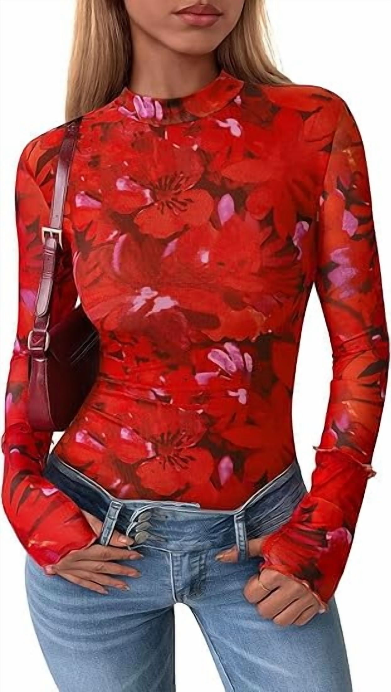 PRETTYGARDEN Womens Long Sleeve Going Out Tops Fall Mesh Floral Blouses ...