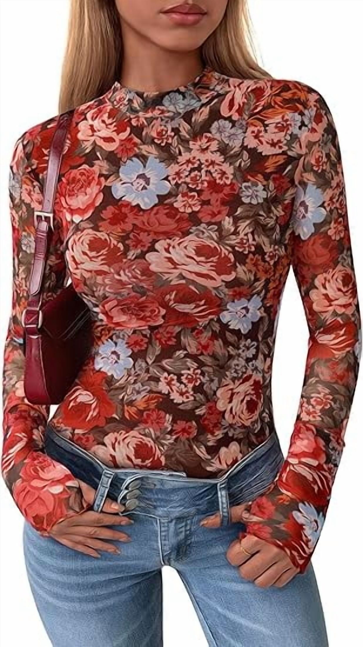 PRETTYGARDEN Womens Long Sleeve Going Out Tops Fall Mesh Floral Blouses ...