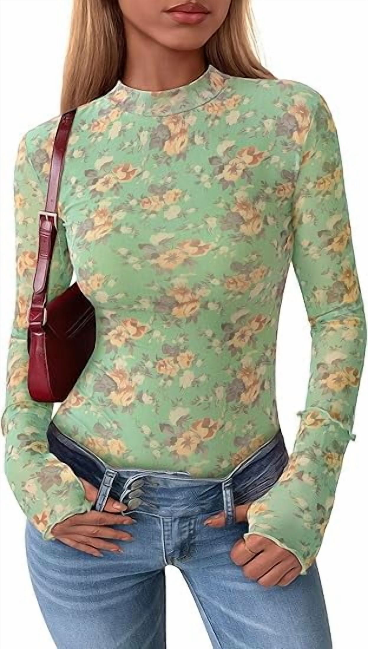 PRETTYGARDEN Womens Long Sleeve Going Out Tops Fall Mesh Floral Blouses ...