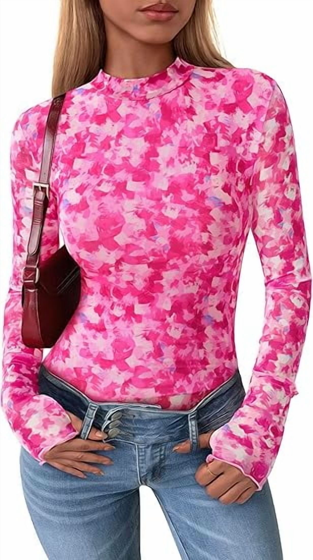 PRETTYGARDEN Womens Long Sleeve Going Out Tops Fall Mesh Floral Blouses ...