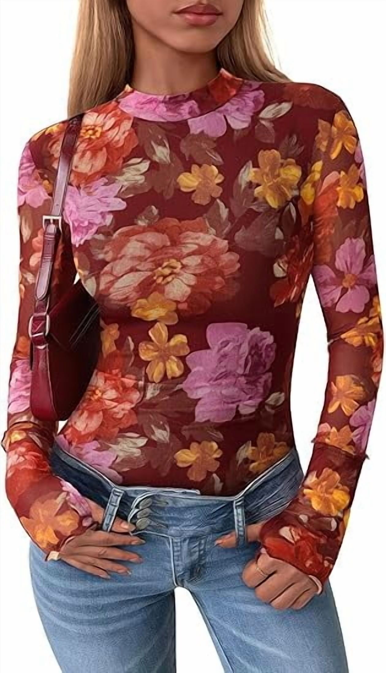 PRETTYGARDEN Womens Long Sleeve Going Out Tops Fall Mesh Floral Blouses ...