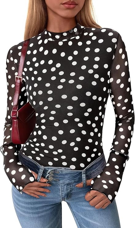 PRETTYGARDEN Womens Long Sleeve Going Out Tops Fall Mesh Floral Blouses ...