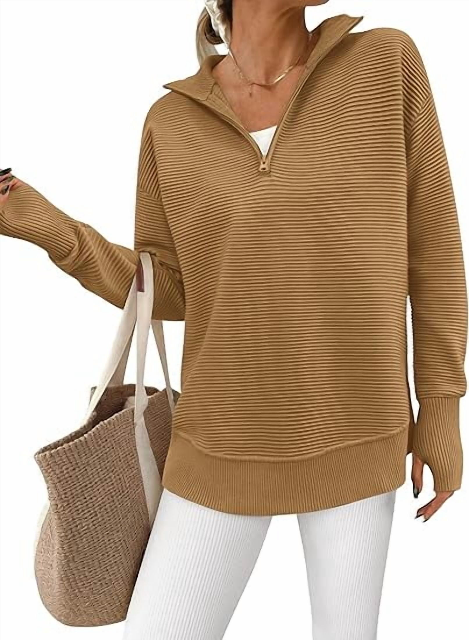 PRETTYGARDEN Womens Long Sleeve Quarter Zip Pullover Sweater Casual ...