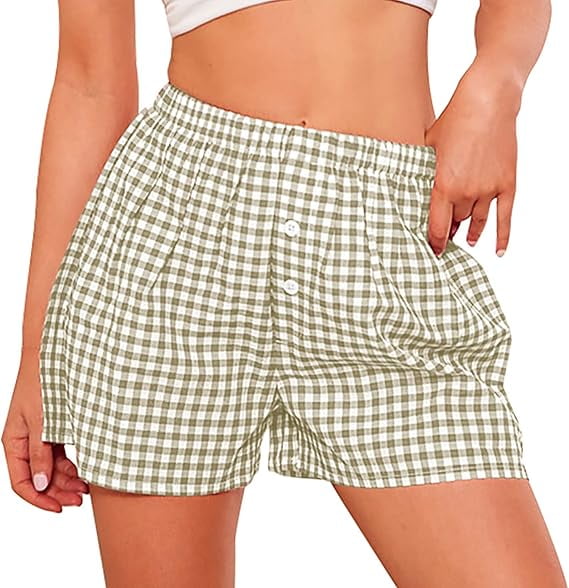 PRETTYGARDEN Womens Shorts Boxers 2025 Summer Gingham Pajama Lounge ...