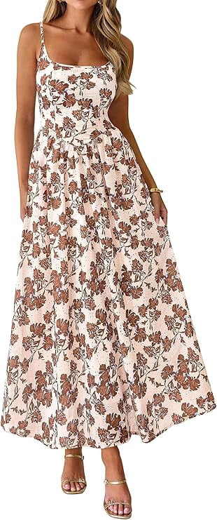 PRETTYGARDEN Womens Spring Boho Maxi Dress Eyelet Floral Long Flowy ...