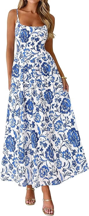 PRETTYGARDEN Womens Spring Boho Maxi Dress Eyelet Floral Long Flowy ...
