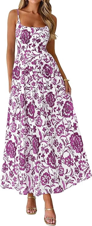 PRETTYGARDEN Womens Spring Boho Maxi Dress Eyelet Floral Long Flowy ...
