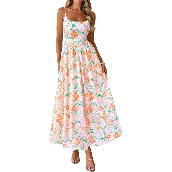 PRETTYGARDEN Womens Spring Boho Maxi Dress Eyelet Floral Long Flowy ...