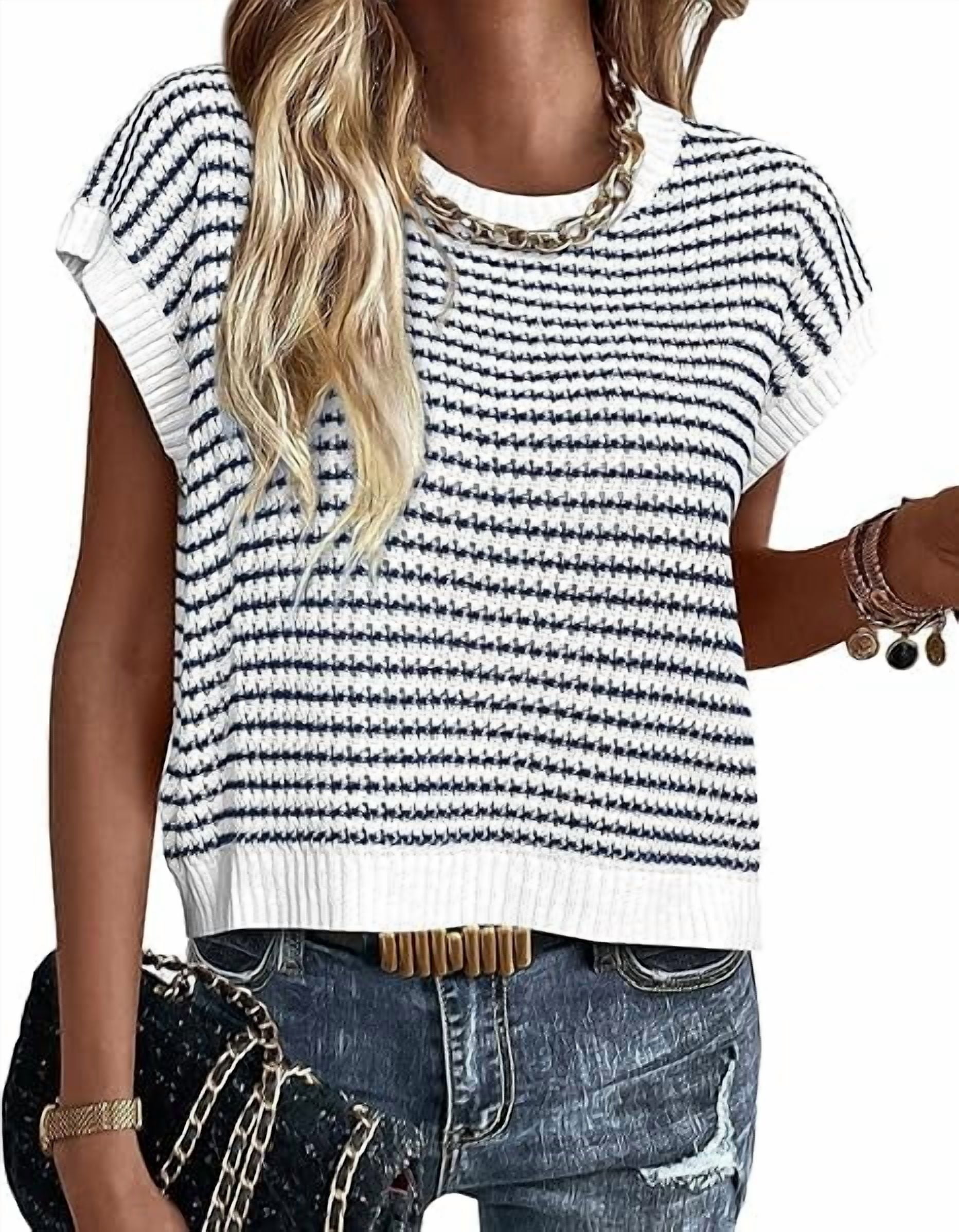 PRETTYGARDEN Womens Spring Summer Sweaters Casual Round Neck Cap Sleeve ...