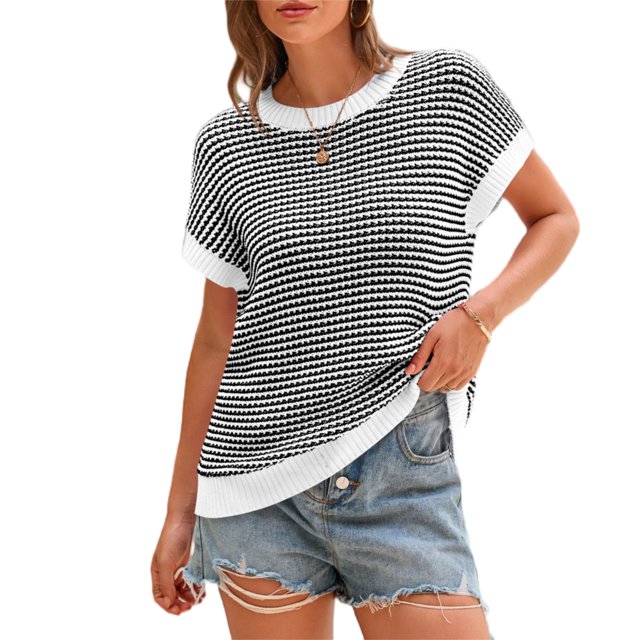 PRETTYGARDEN Womens Spring Summer Sweaters Casual Round Neck Cap Sleeve ...