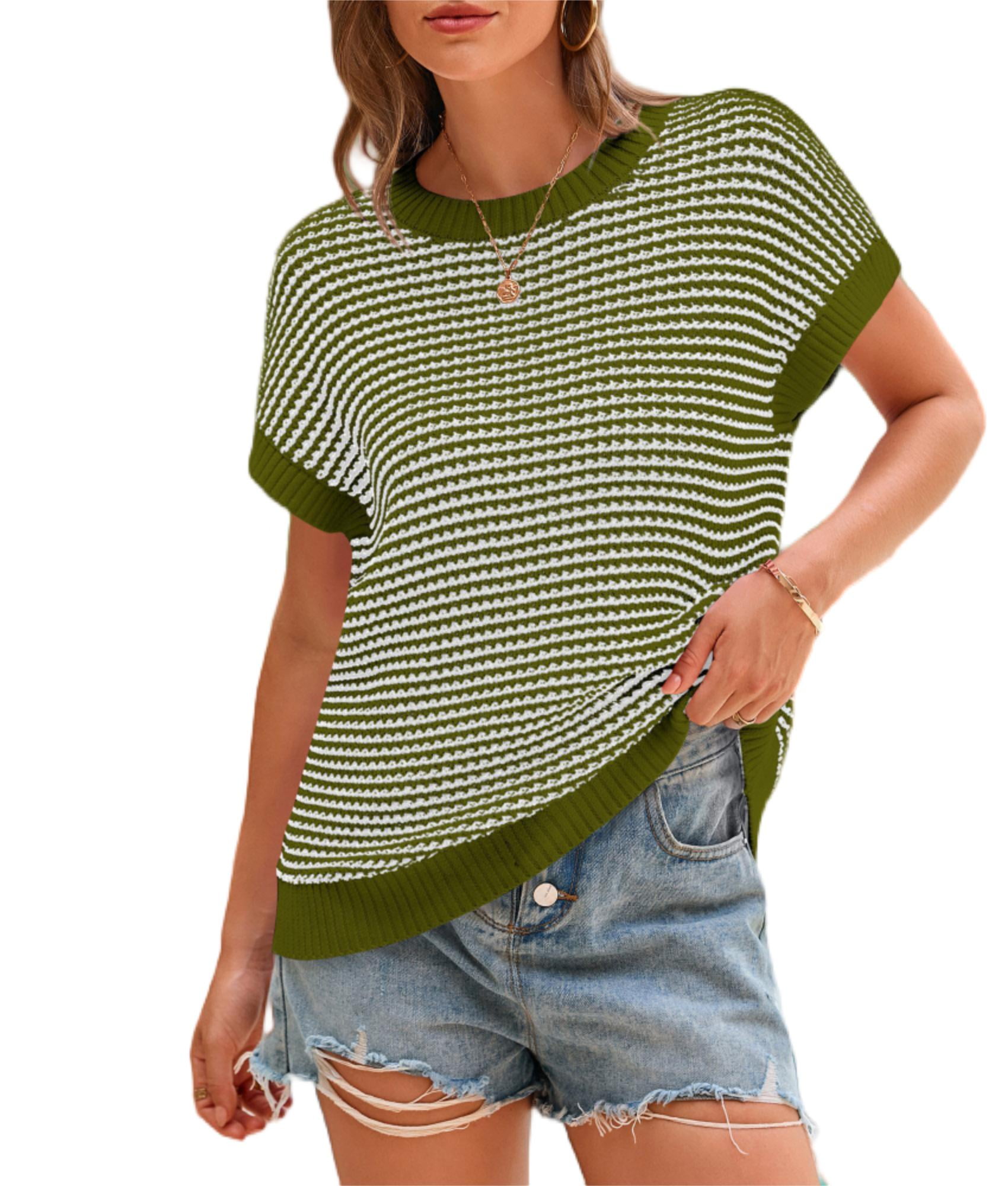 PRETTYGARDEN Womens Spring Summer Sweaters Casual Round Neck Cap Sleeve ...