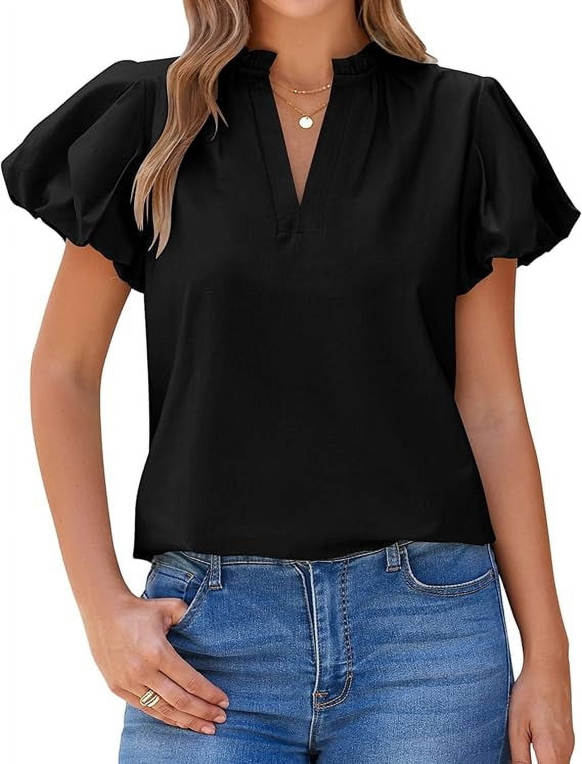 PRETTYGARDEN Womens Spring Summer Tops Dressy Casual Trendy V Neck Puff ...