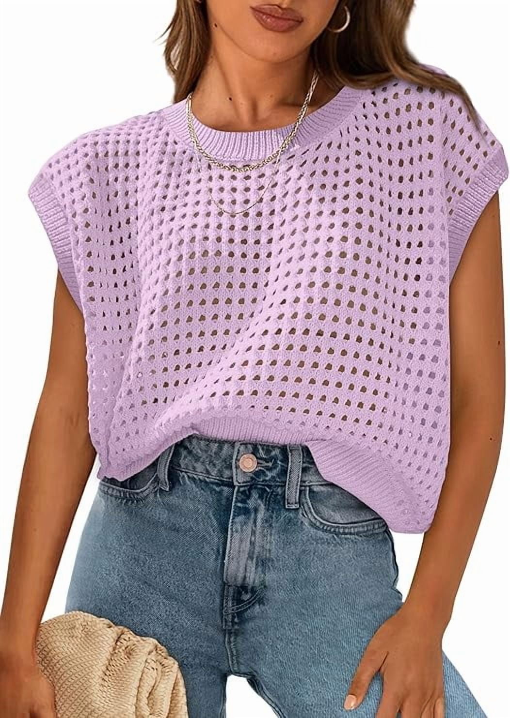 PRETTYGARDEN Womens Spring Tops Summer Shirts Crochet Cap Sleeve ...
