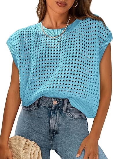 PRETTYGARDEN Womens Spring Tops Summer Shirts Crochet Cap Sleeve ...