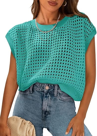 PRETTYGARDEN Womens Spring Tops Summer Shirts Crochet Cap Sleeve ...