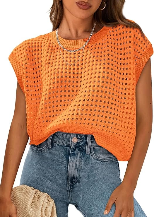 PRETTYGARDEN Womens Spring Tops Summer Shirts Crochet Cap Sleeve ...