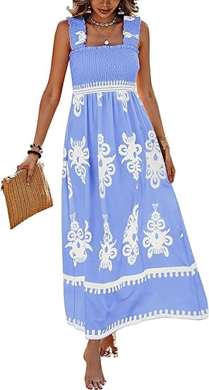 PRETTYGARDEN Womens Summer Boho Maxi Dress Casual Sleeveless Square ...