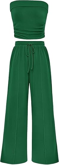 PRETTYGARDEN Womens Summer Outfits 2 Piece Sets Casual Ribbed Knit Crop ...