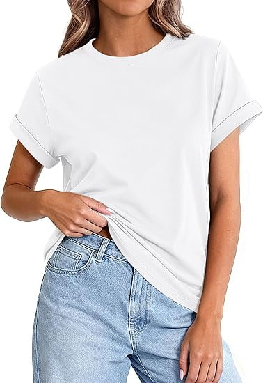 PRETTYGARDEN Womens Summer Tops Spring Casual Rolled Short Sleeve Basic ...