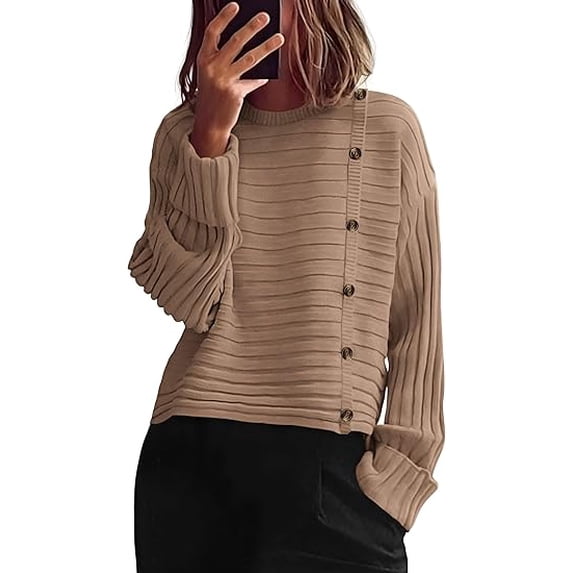 PRETTYGARDEN Womens Sweaters Fall Casual Long Sleeve Crewneck Button ...