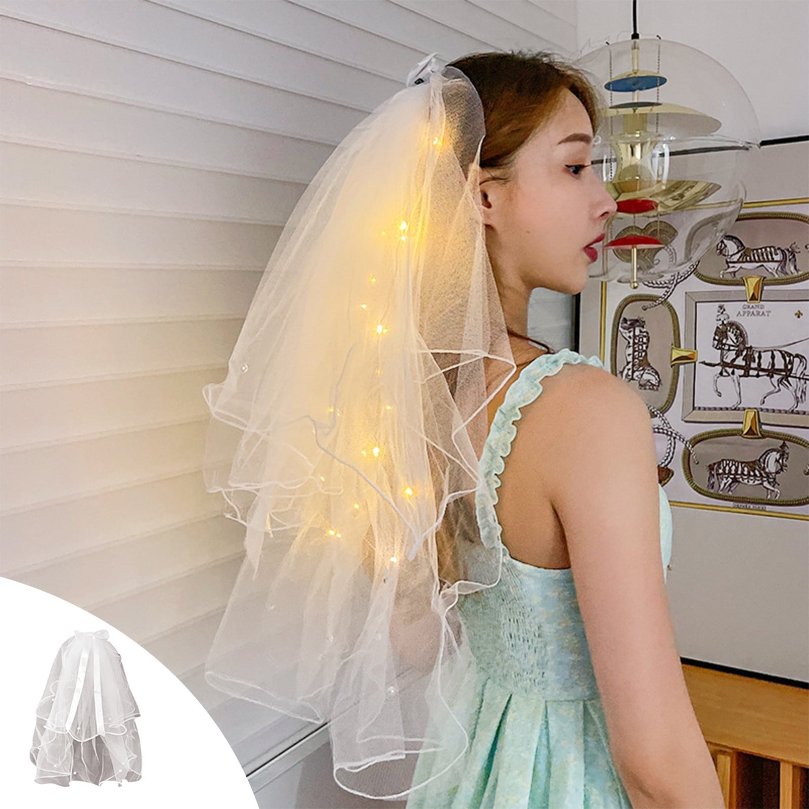 PRETXORVE 2 Tier Led Bride Wedding Veils White Light Up Bridal Veils ...