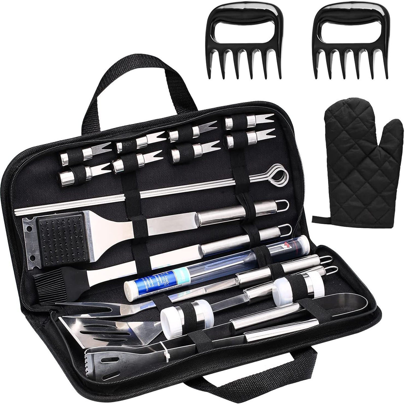 PRETXORVE Barbecue Tool 25 Piece Cloth Bag BBQ Stainless Steel Portable ...