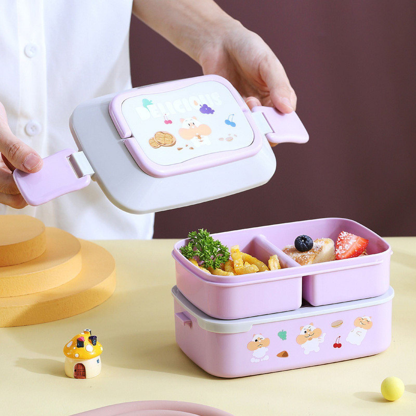 PRETXORVE Double-layer Compartmented Lunch Box Student Insulated Lunch ...