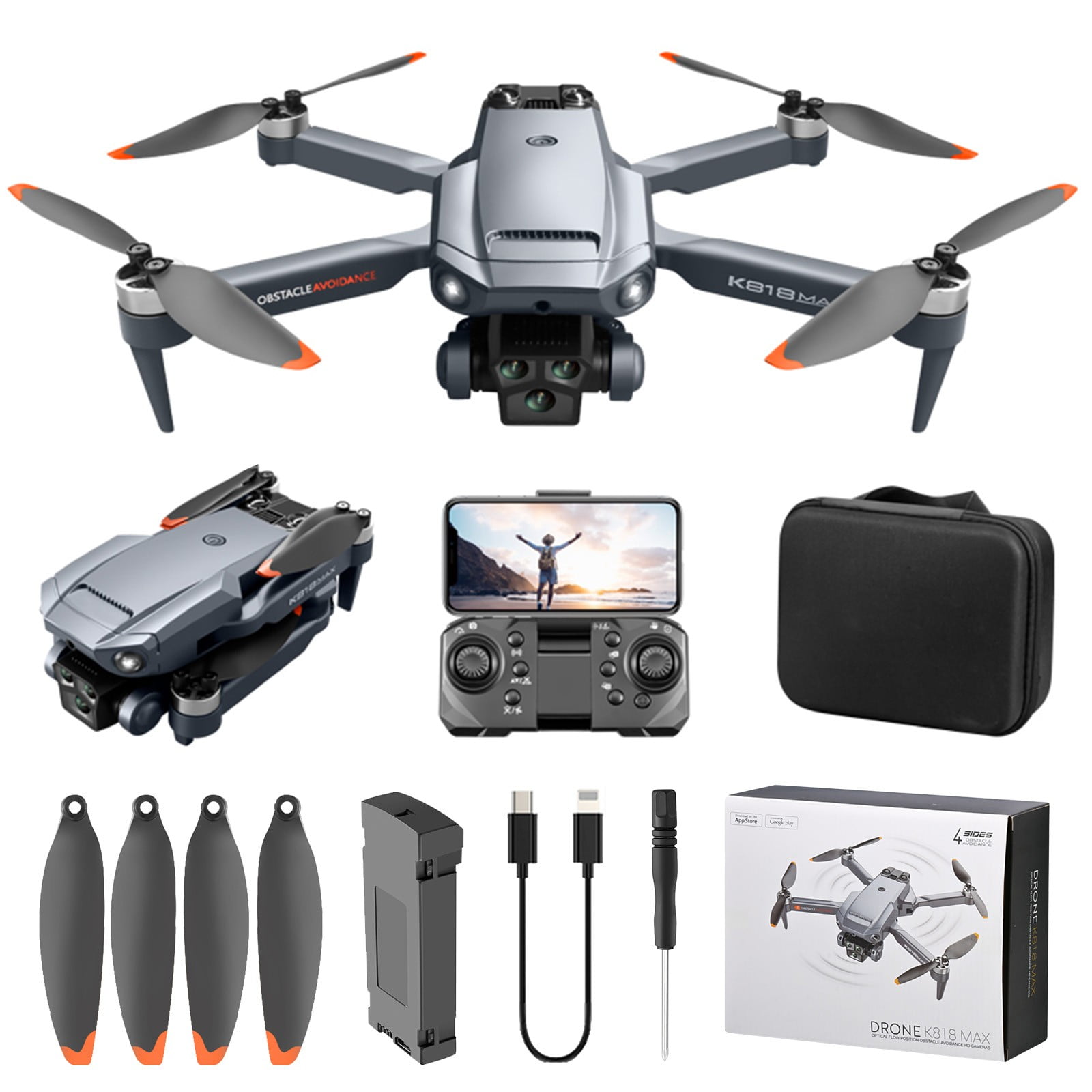 PRETXORVE Drone with Camera, Brushless Motor Drones with 5 Cameras Wind ...