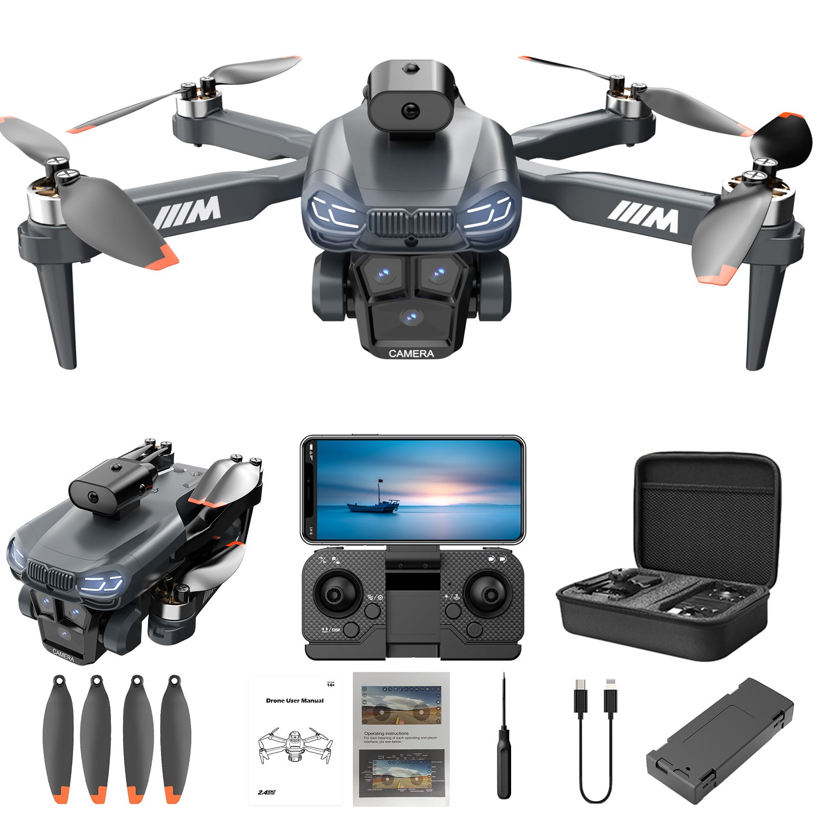 PRETXORVE Drone with Camera, FPV Drone with ESC Camera Brushless Motor ...