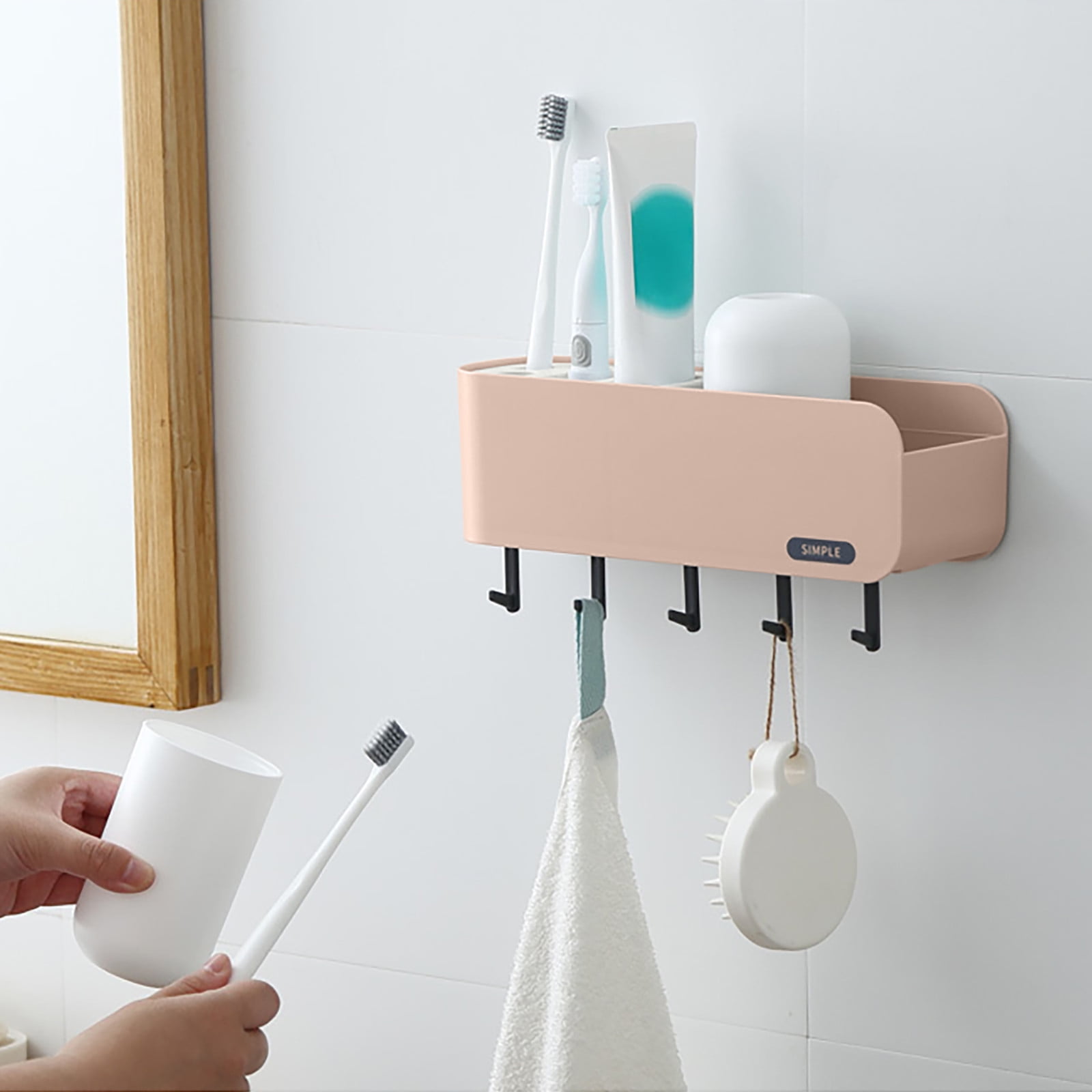 PRETXORVE Hanging Toothbrush with 2 Cups , Toothbrush Wall Mounted ...
