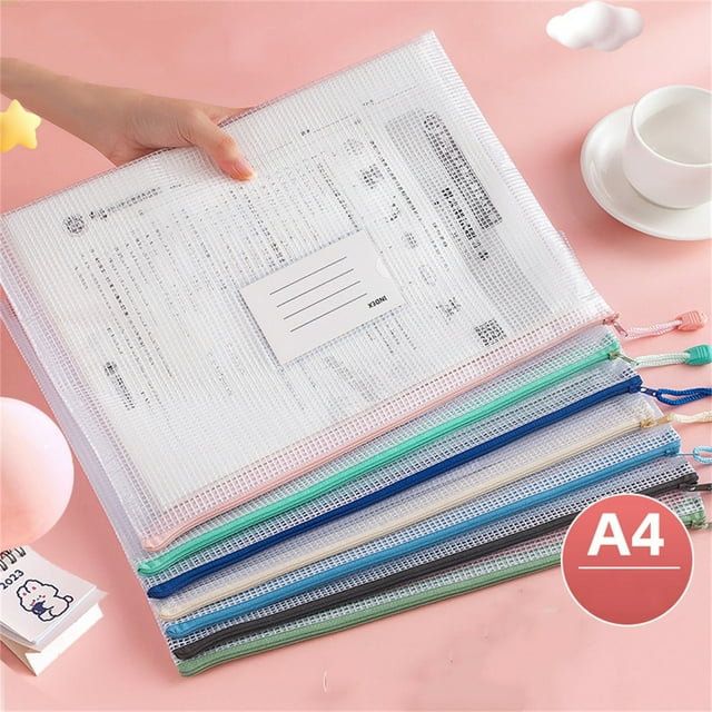 PRETXORVE Mesh Zipper Bags Document Bag A4 Document Pouches File ...
