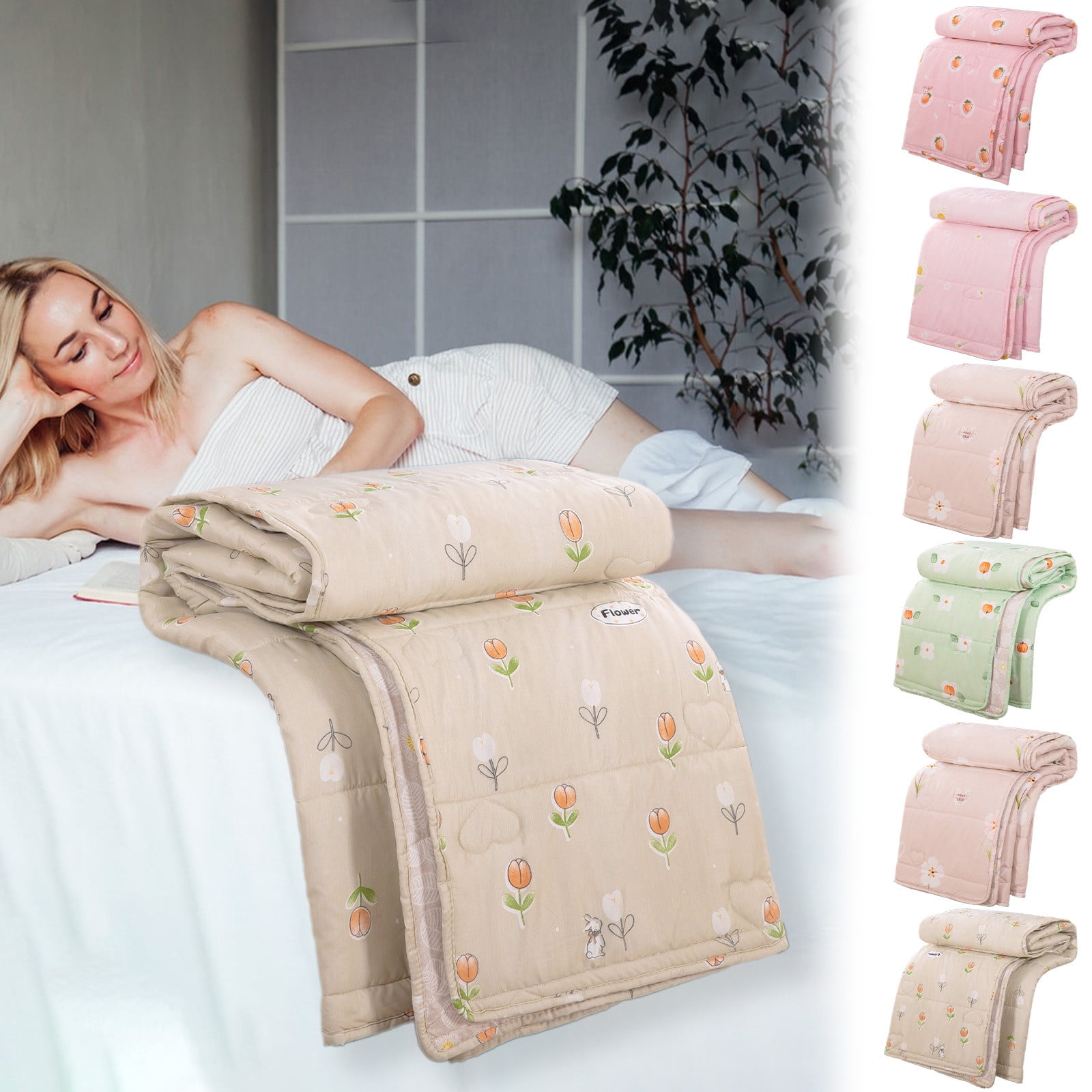 PRETXORVE Quilted Washed Cotton Summer Cooler Quilt Conditioner Napping Quilt - Walmart.com