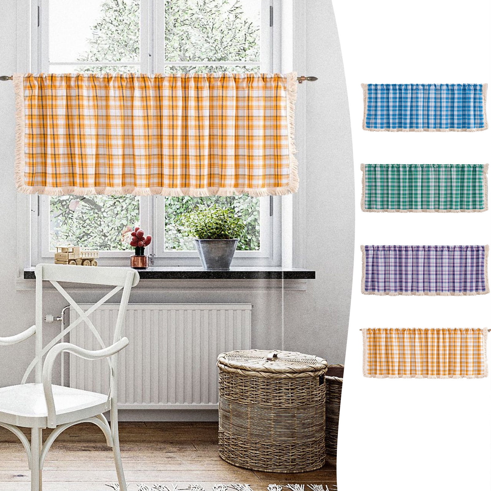 PRETXORVE Valance Curtains for Kitchen - Window Light Blocking Short ...