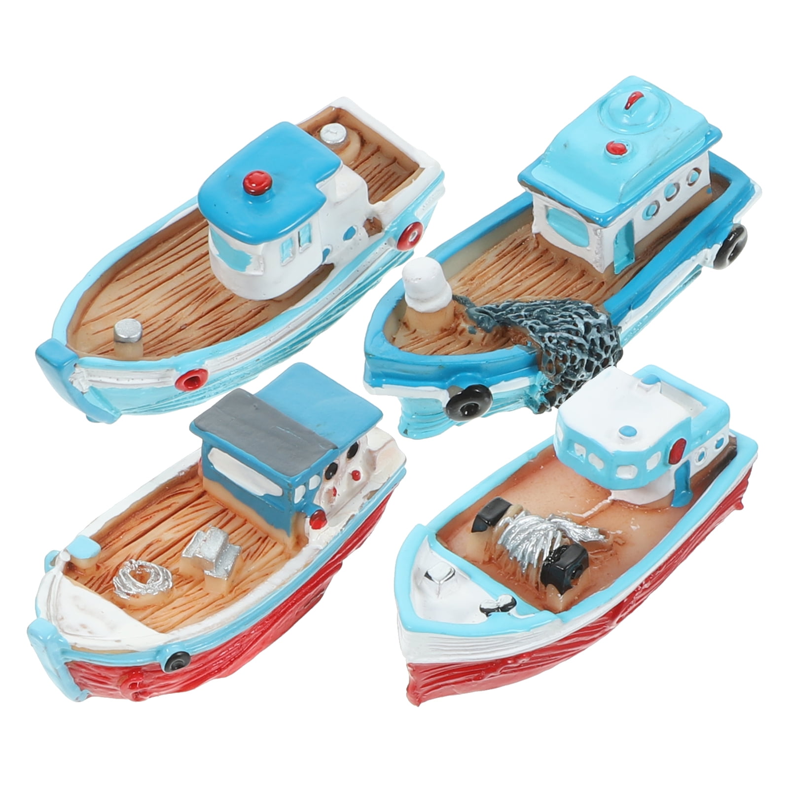 PRETYZOOM 4pcs Miniature Resin Boat Figurines Mini Boat Models Beach ...