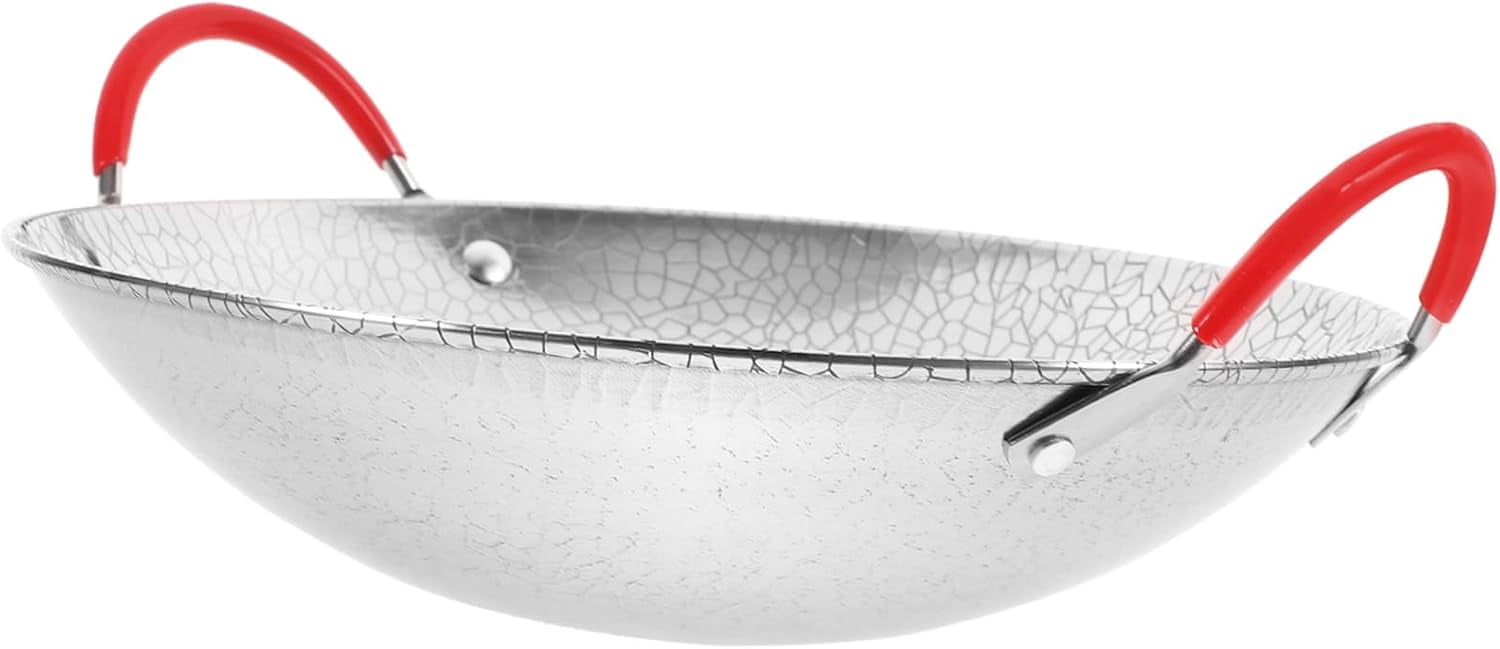 PRETYZOOM Stainless Steel Binaural Stem Carbon Steel Pan Restaurant Pan ...