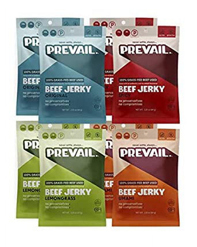 PREVAIL Jerky Variety 8 Pack Beef Jerky | 8 Pack | Original, Spicy, Umami, Lemongrass | Allergy ...