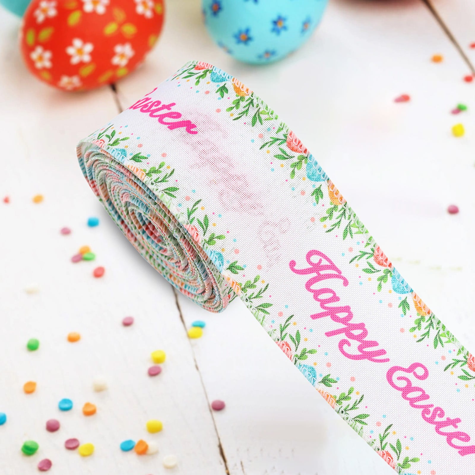 Hovilon Easter Spring Pastel Wired Ribbon Rolls,14.7Ft Easter Bunny ...