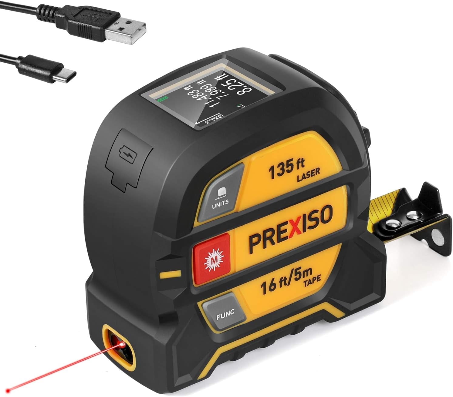 PREXISO Automatic 2-in-1 Laser Tape Measure, 135Ft Meter with 16Ft ...