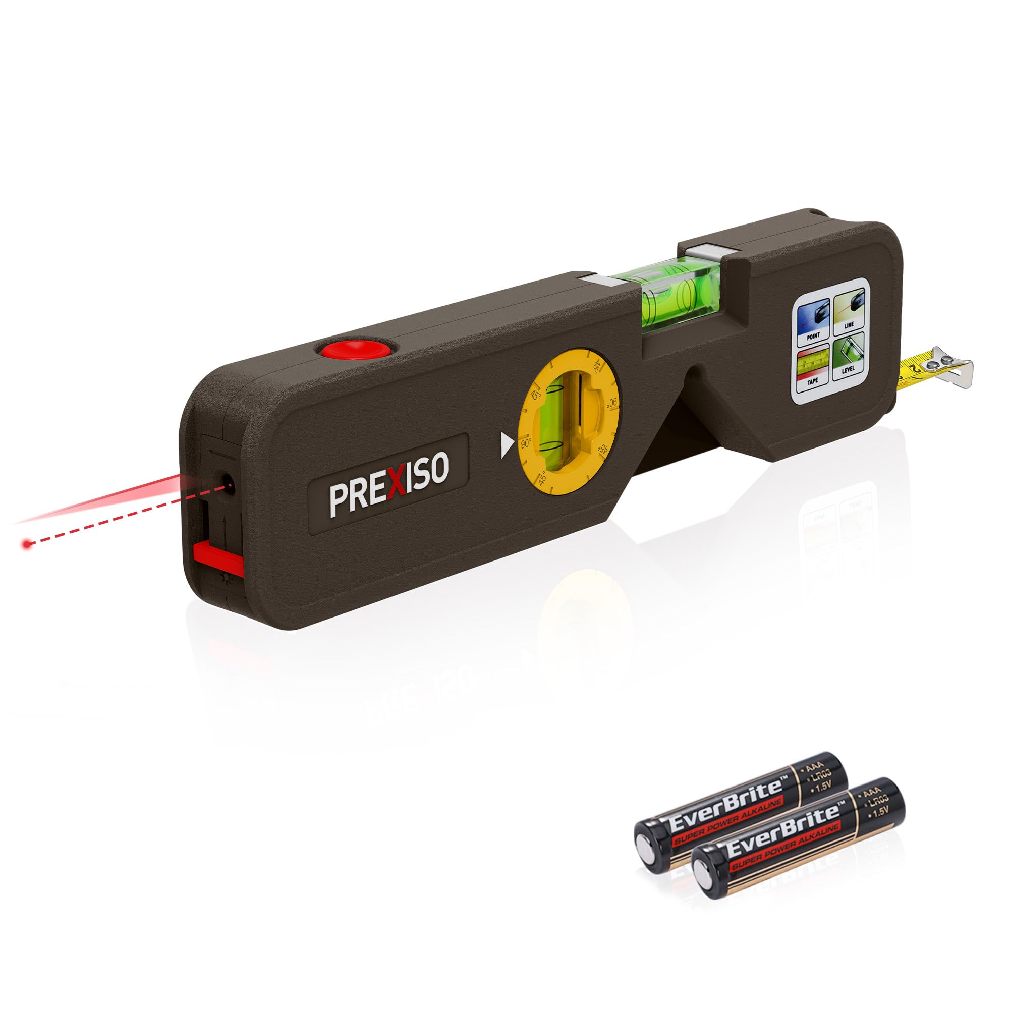 PREXISO 4-in-1 Line Laser Level Multipurpose Torpedo Level, 65Ft Alignment Point & 16Ft Laser ...