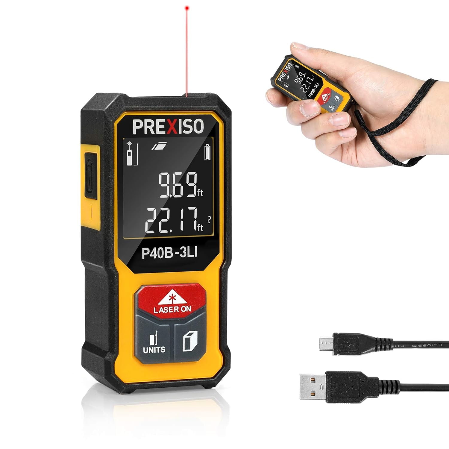 PREXISO Mini Laser Measure 135Ft Rechargeable Laser Distance Meter with ...