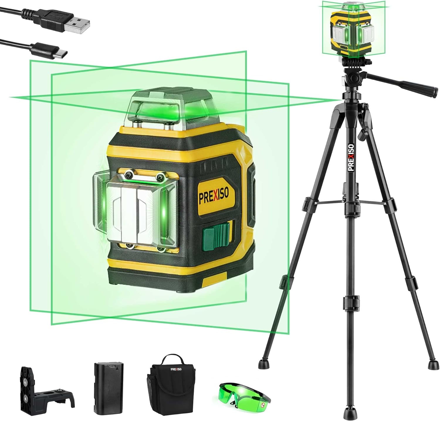 PREXISO Rechargeable 360° Self Leveling Green Laser Level with Tripod ...