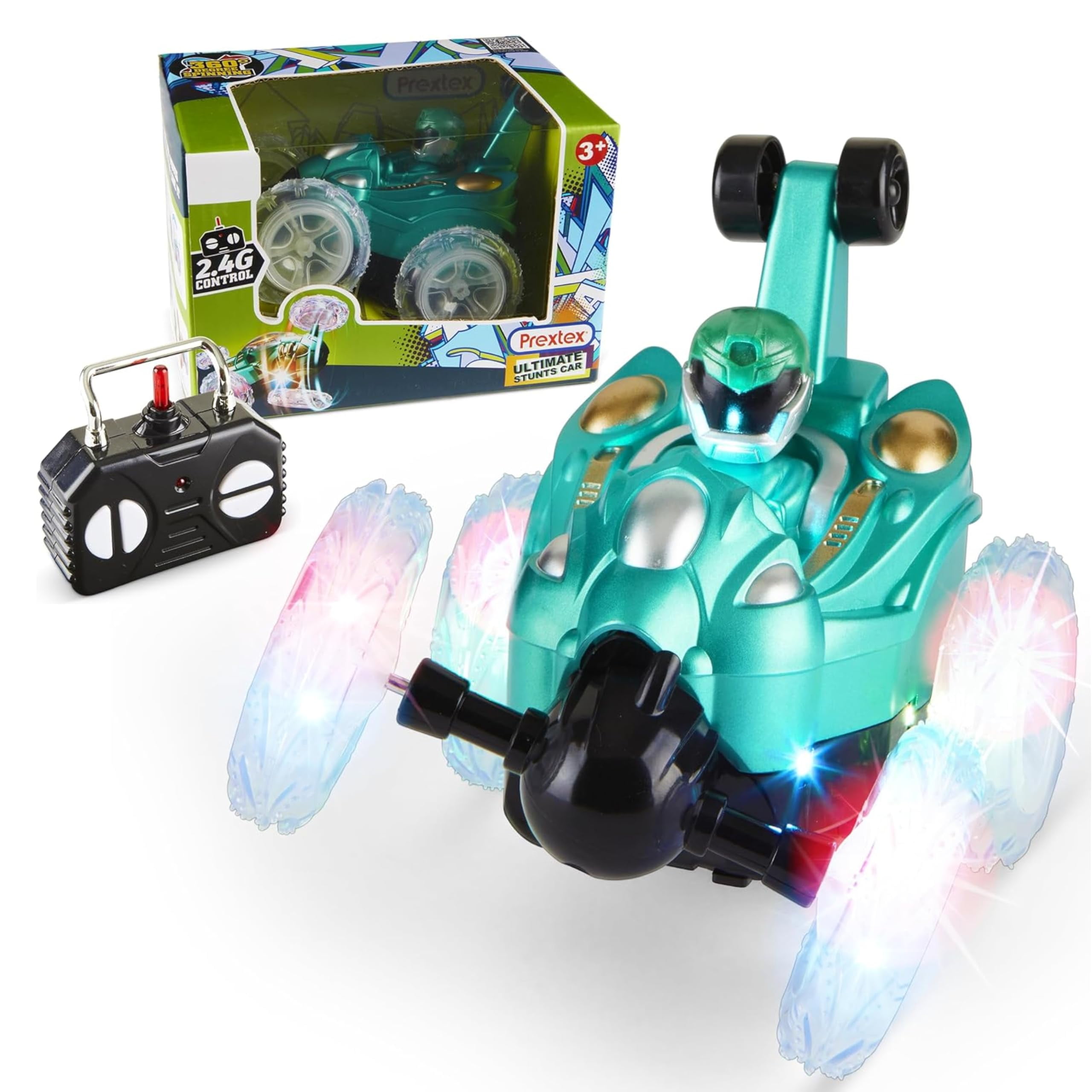 PREXTEX Kids RC Stunt Car with Light-Up Wheels - 360° Spin & Flip ...