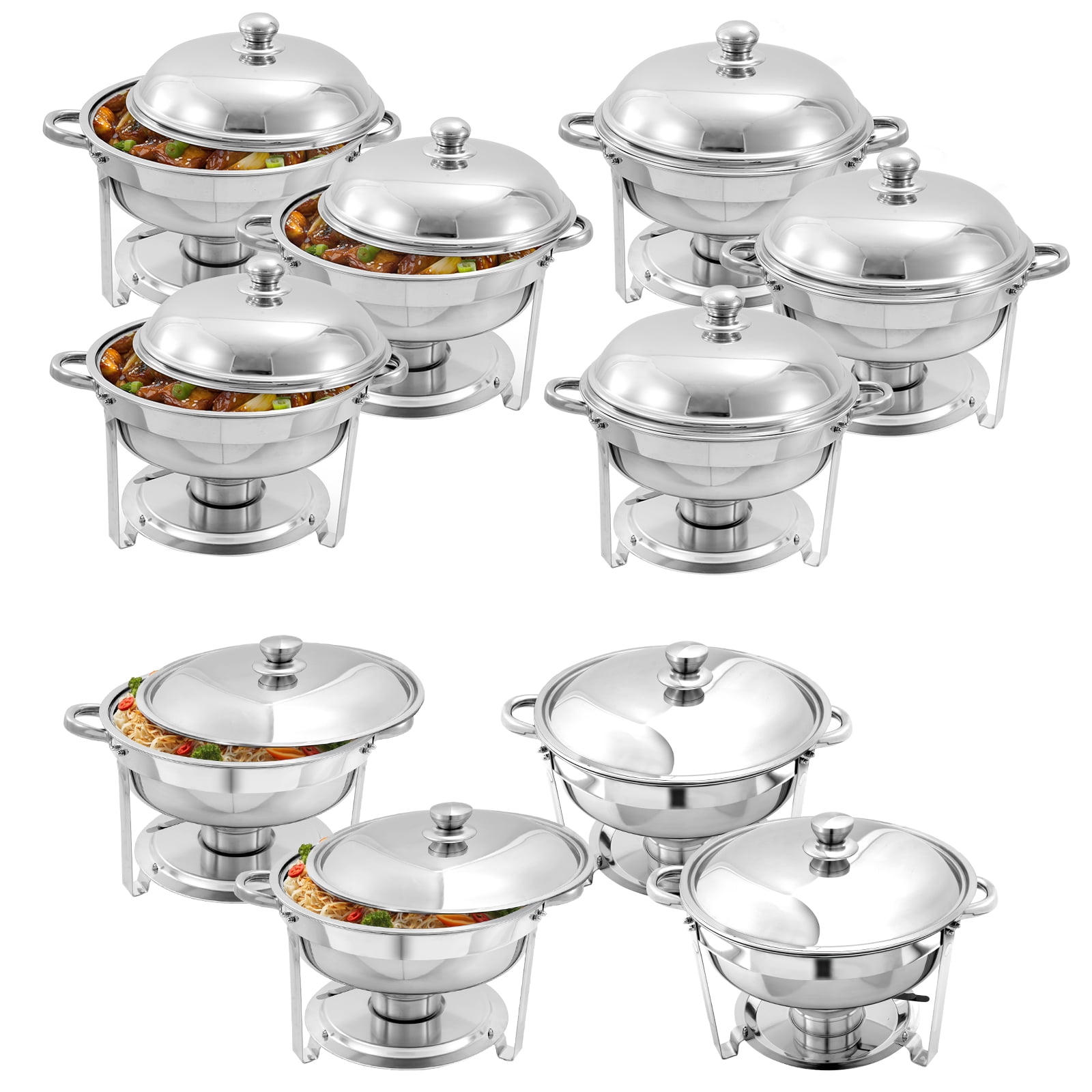 PRIJESSE 10 Pack Chafing Dish Round 6QT×6+Round 5QT×4 Chafers Stainless ...